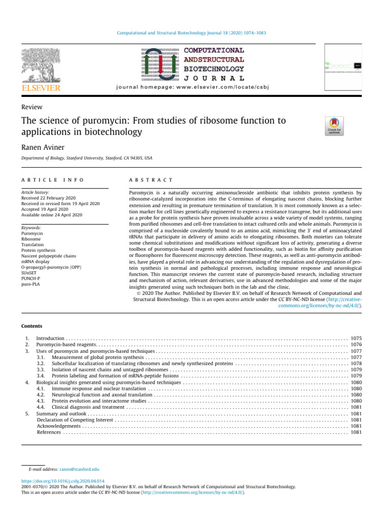 Puromycin: Mechanism and Applications | PDF | Translation (Biology ...