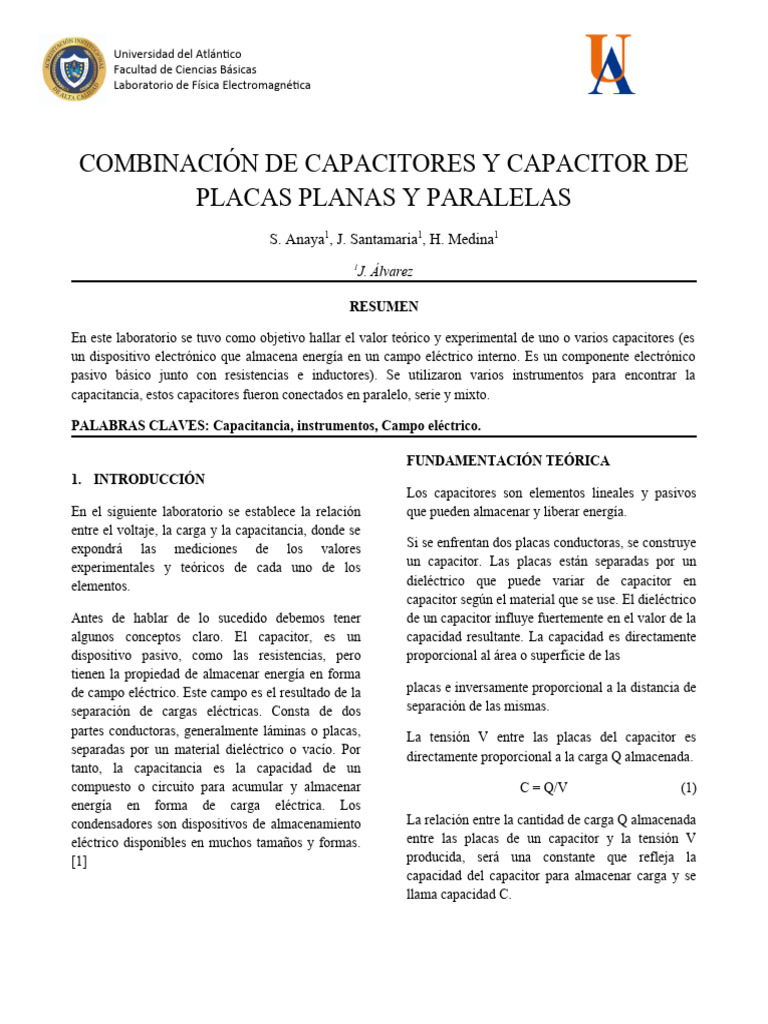 Combinación de Capacitores y Capacitor de Placas Planas y Paralelas | PDF | Condensador | Capacidad