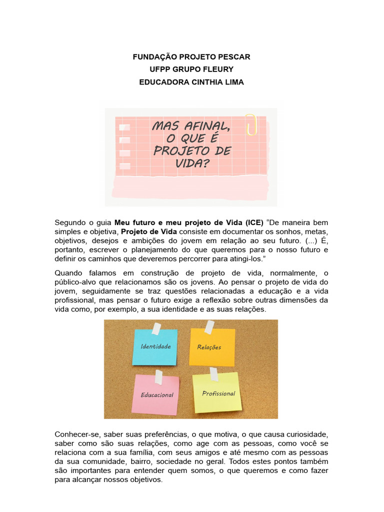 Projeto De Vida Autoconhecimento Pdf Vida Gatos