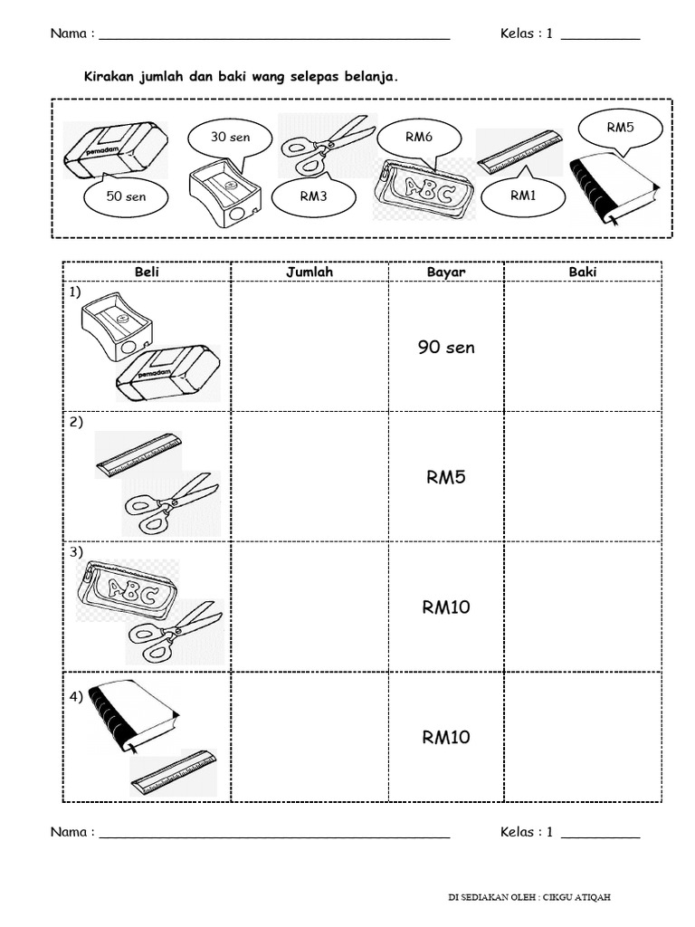 Latihan Wang Tahun 1 | PDF