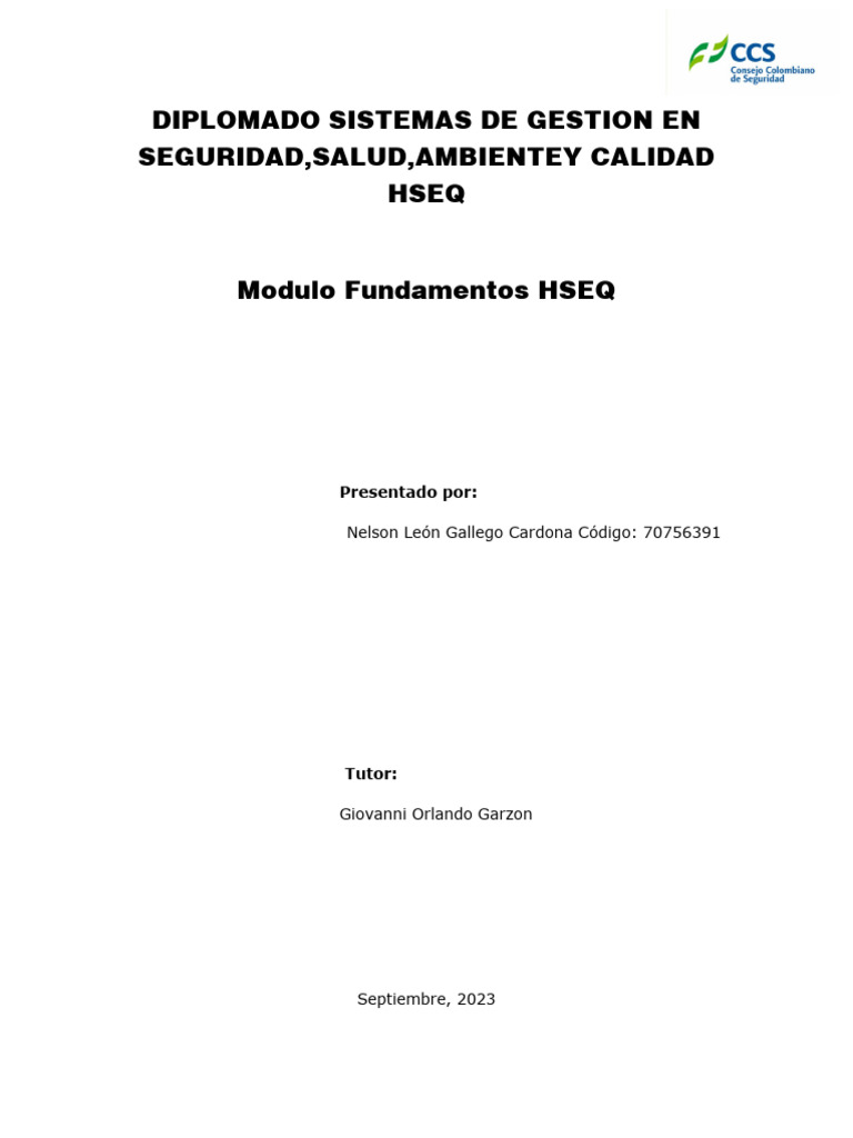 Tarea Modulo 1 - FUNDAMENTOS - HSEQ | PDF | Diseño | Cliente