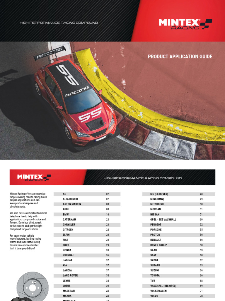 Mintex Racing Brake Pad Application Guide | PDF | Audi | Motor Vehicle