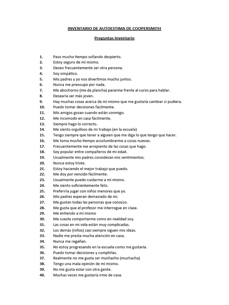 S7 Instrumento de Evaluación Inventario de Autoestima de Coopersmith ...