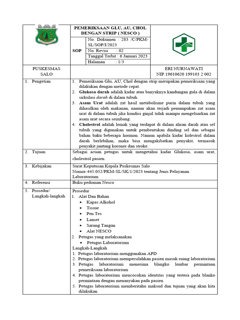 Pemeriksaan GDS, Chol, Au Nesco | PDF
