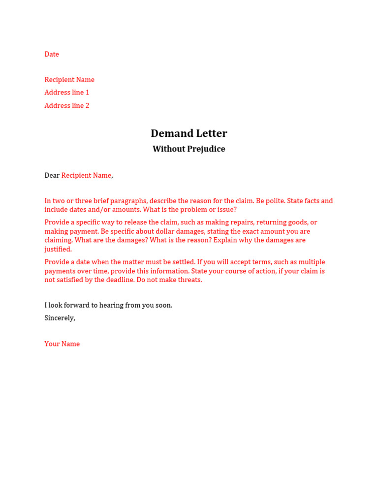 Demand Letter Template for Claims | PDF | Career & Growth | Finance ...