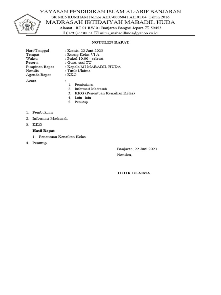 Contoh Notulen Rapat | PDF