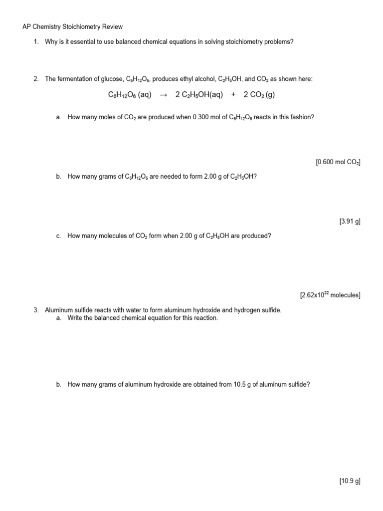 CH 3 Chemistry Stoichiometry Review | PDF | Acid | Sodium Bicarbonate