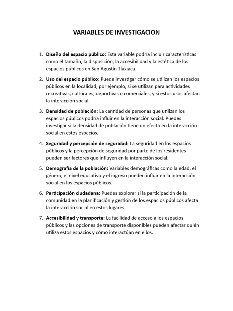 Variables de Investigacion | PDF