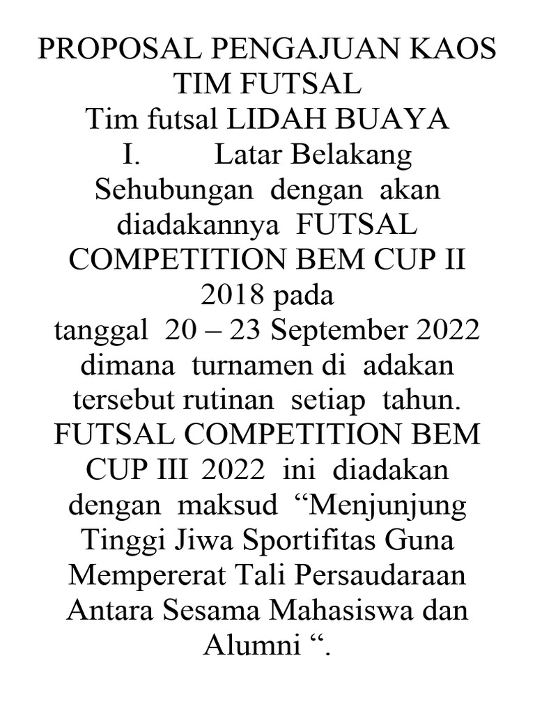 Proposal Pengajuan Kaos Tim Futsal | PDF