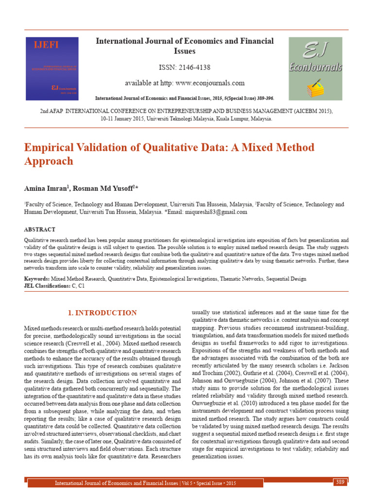 Empirical Validation of Qualitative Data - A Mixed Method Approach ... Empirical Validation of Qualitative Data - A Mixed Method Approach ...