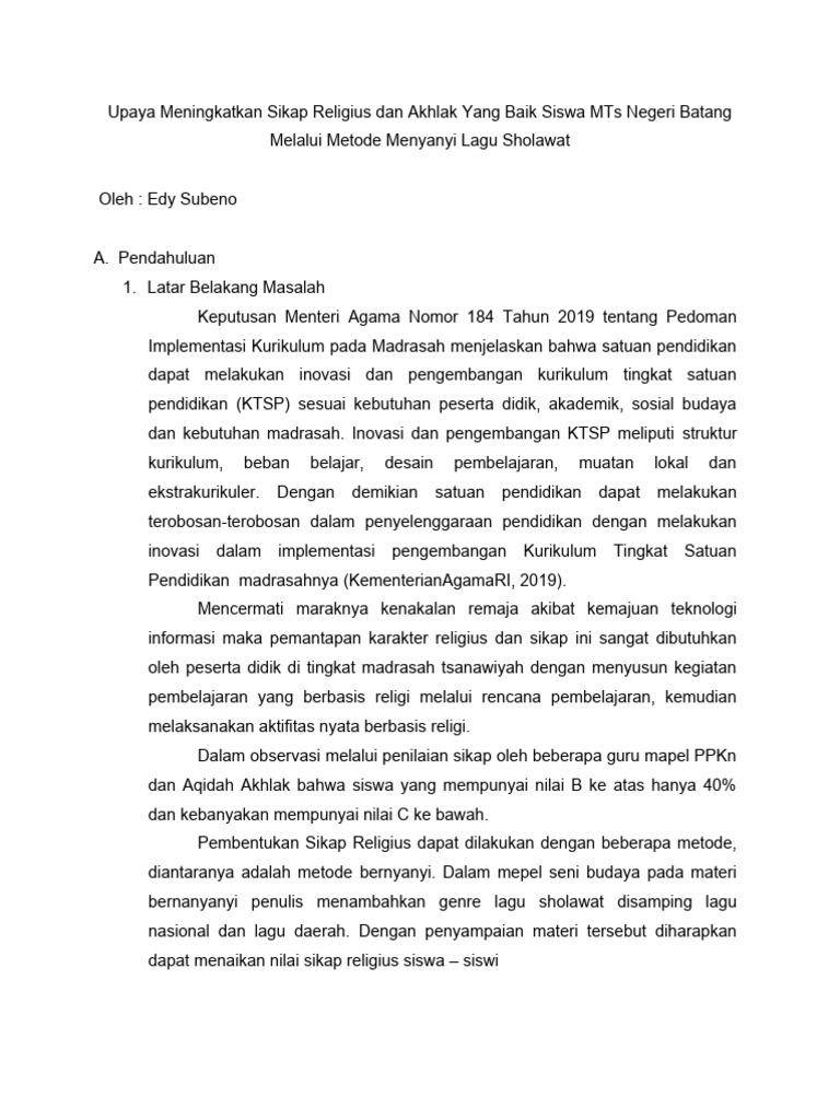 Meningkatkan Sikap Religius Siswa Melalui Sholawat | PDF