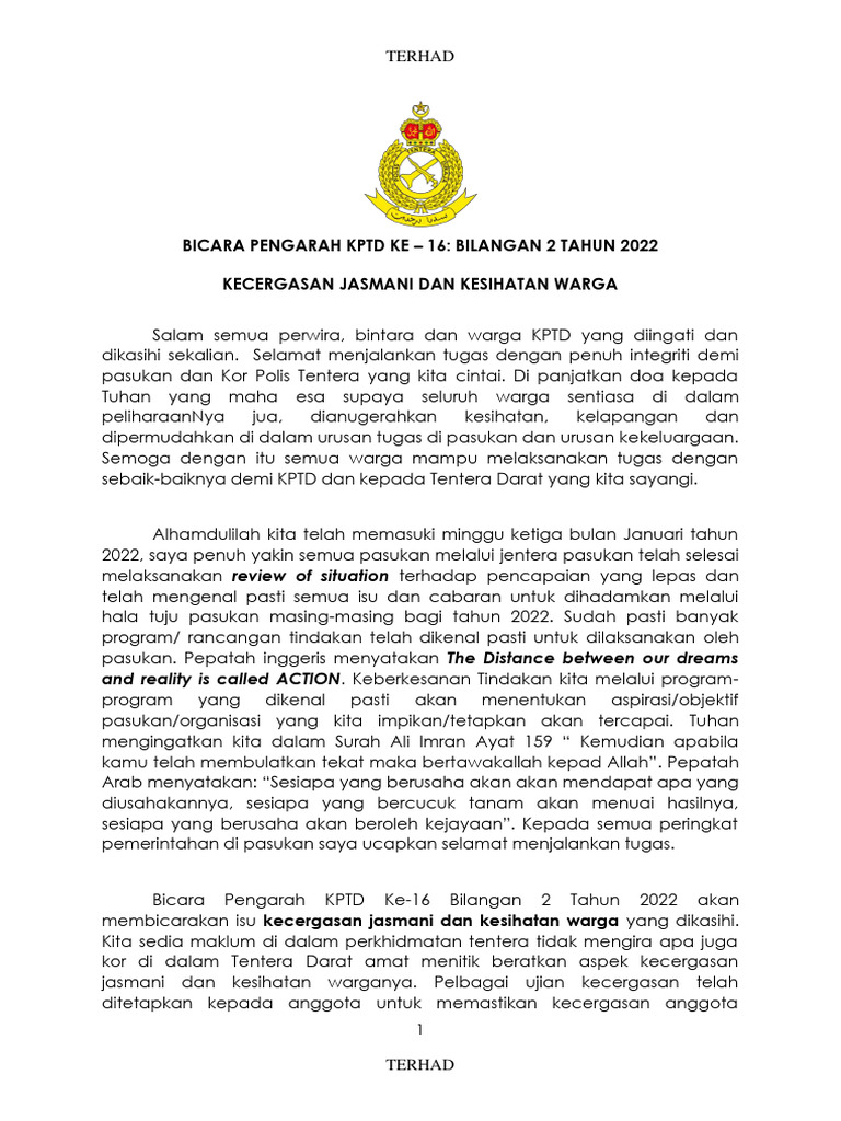 Bicara Pengarah KPTD Bil 2 - Kecergasan Jasmani Dan Kesihatan Warga | PDF