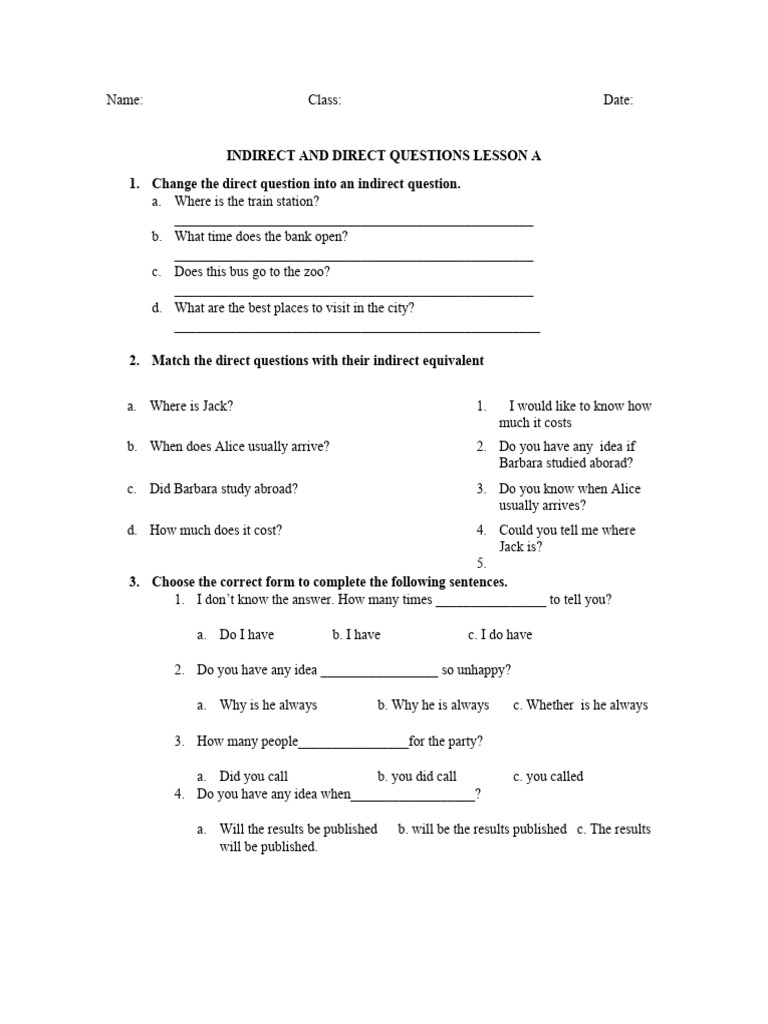 Indirect Questions Practice | PDF