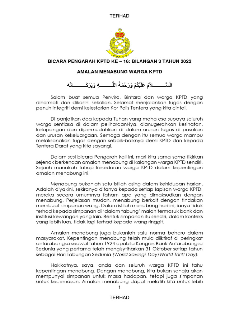 Amalan Menabung Warga KPTD | PDF