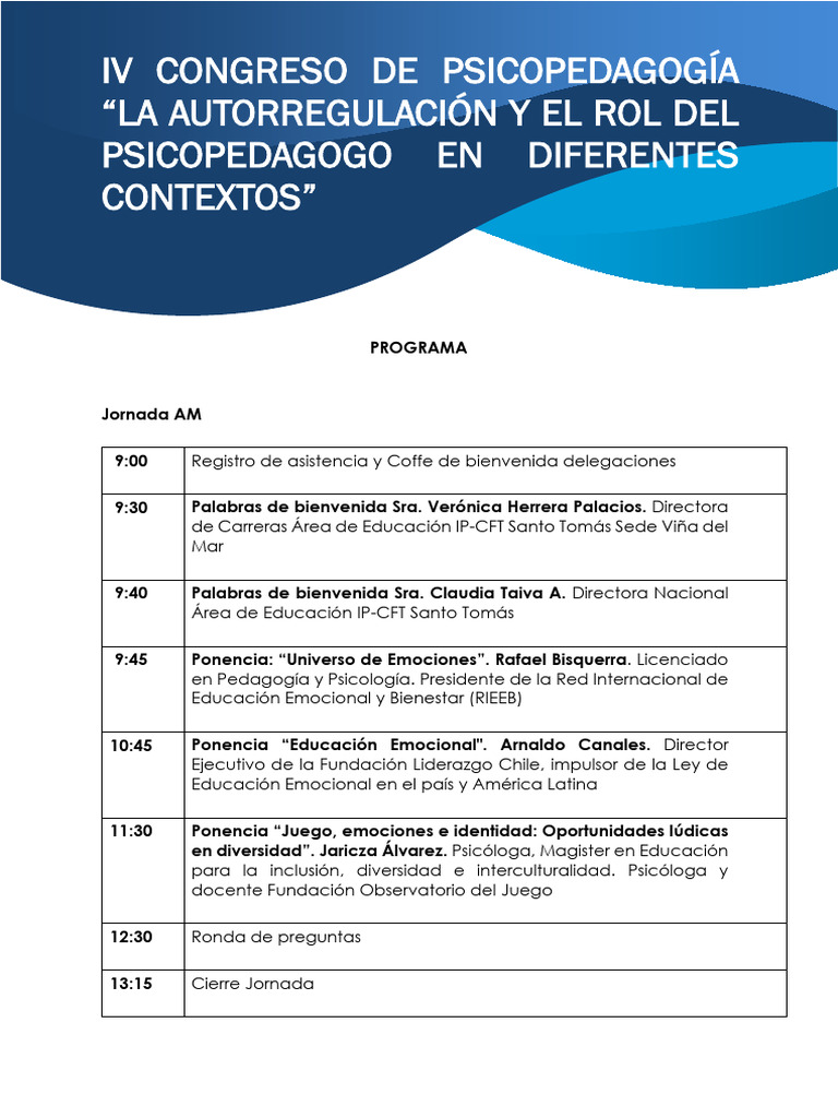 Programa IV Congreso Psicopedagogía Virtual | PDF | Bienestar