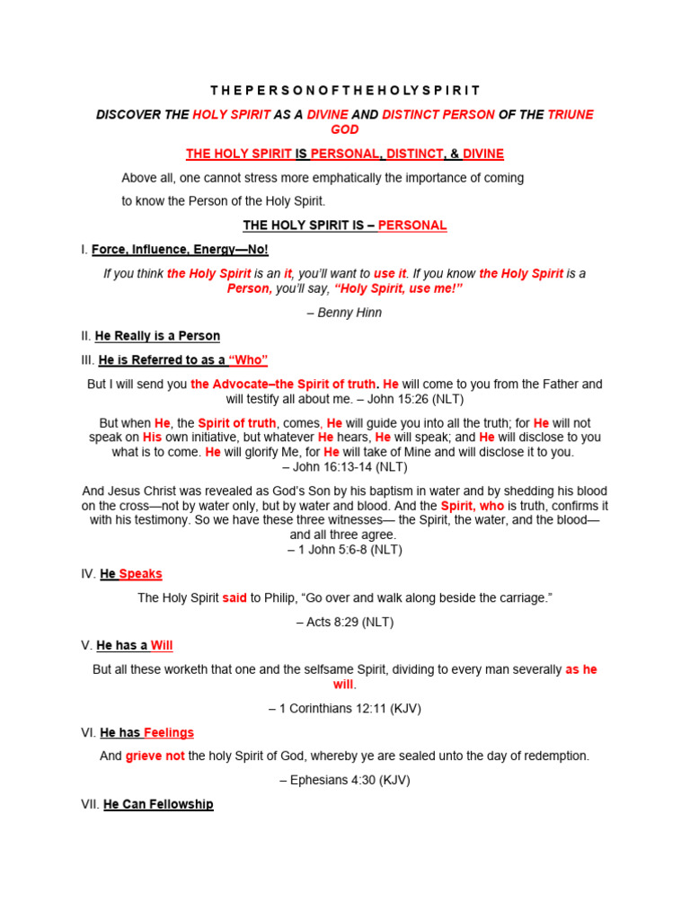 The Holy Spirit Personal Distinct Divine: Discover The ASA AND of The | PDF | God The Father ...