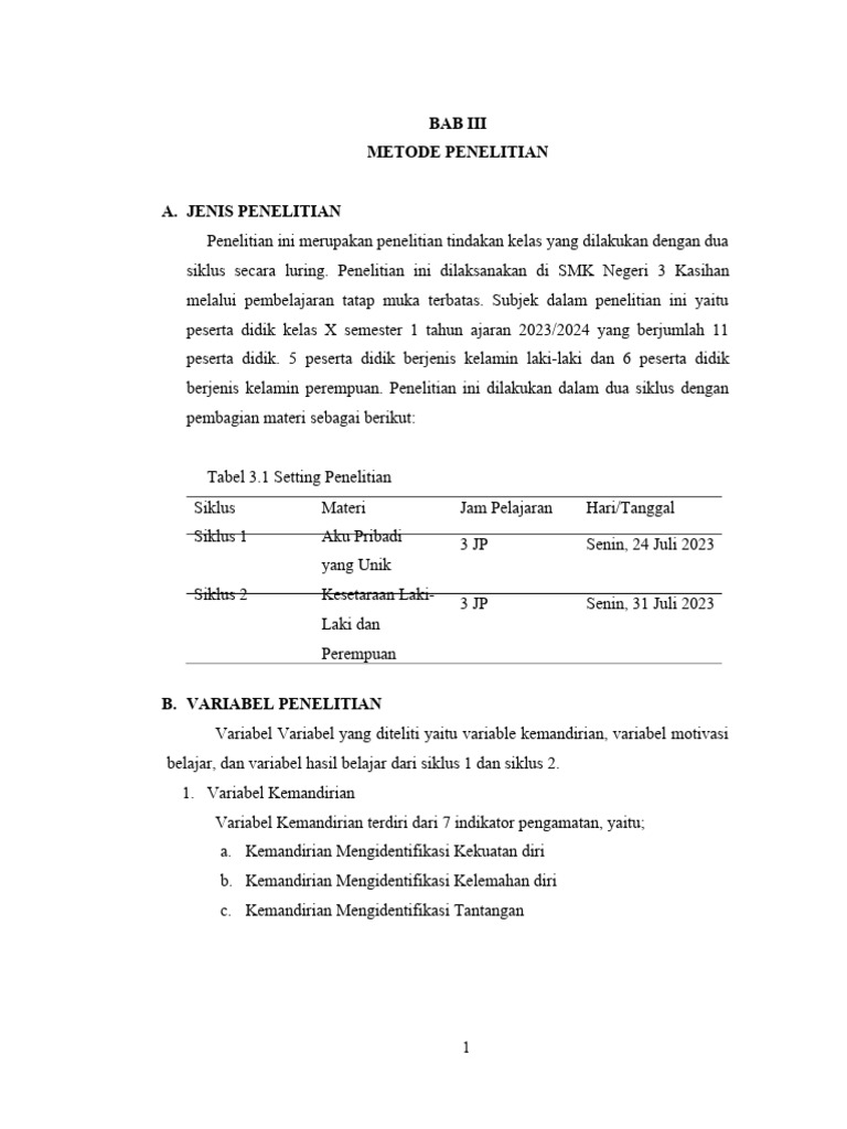 Contoh Bab III Metode Penelitian | PDF