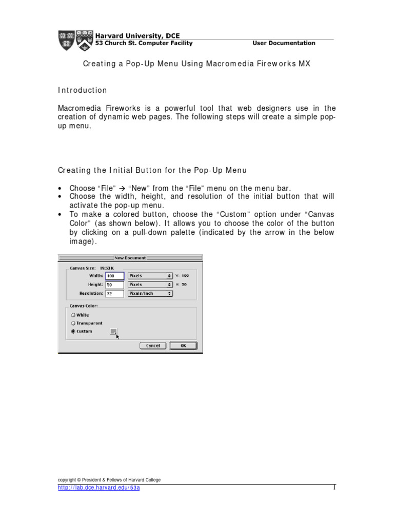Create Pop-Up Menus in Fireworks MX | PDF | Menu (Computing) | Hypertext