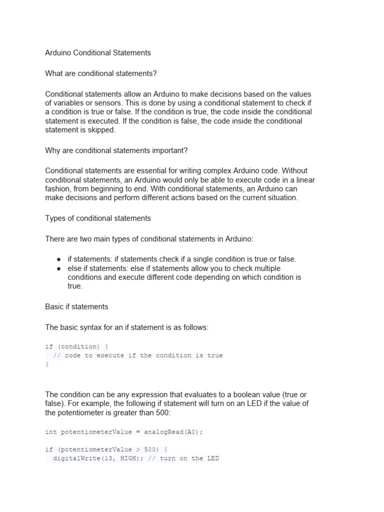 Arduino Conditional Statements | PDF | Mathematical Logic | Computer ... Arduino Conditional Statements | PDF | Mathematical Logic | Computer ...