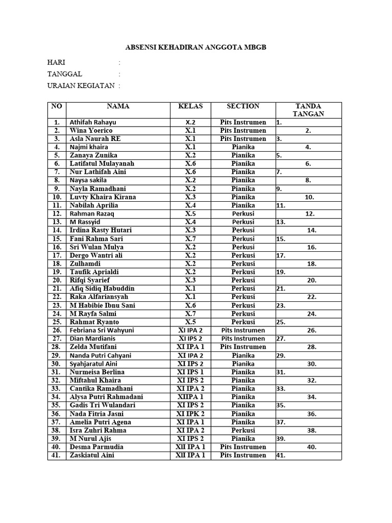 Absen Anggota Marching | PDF