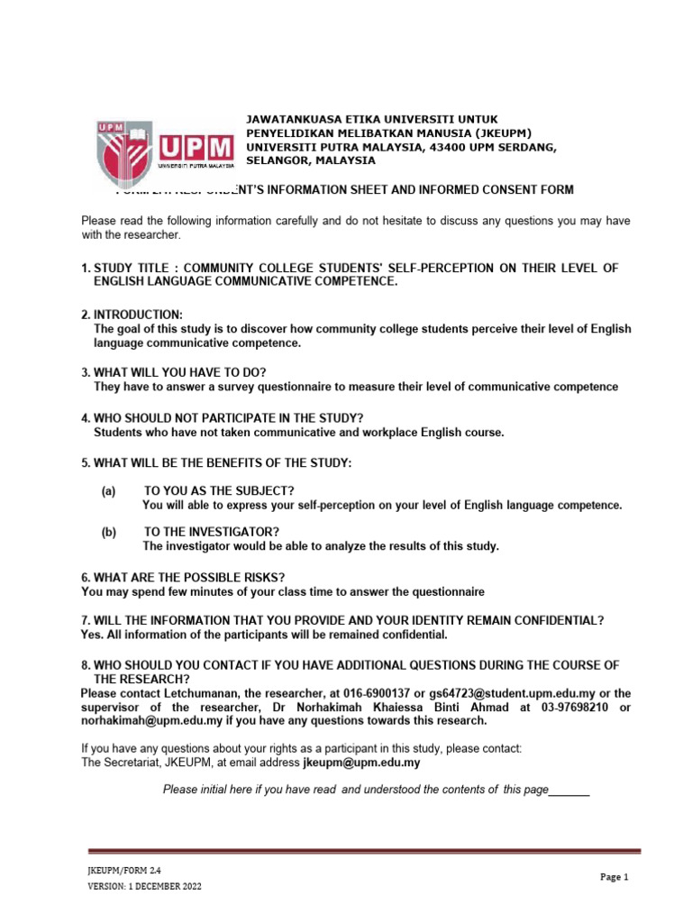Informed Consent for English Study | PDF | Communication