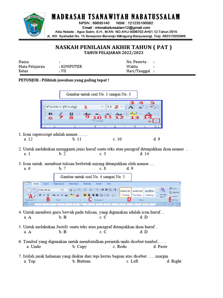 Soal PAT TIK Kelas VII Tahun 2023 | PDF
