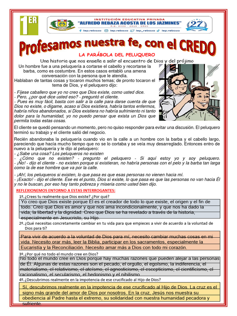 Ficha 27 El Credo 1er Año | PDF | Jesús | Credo
