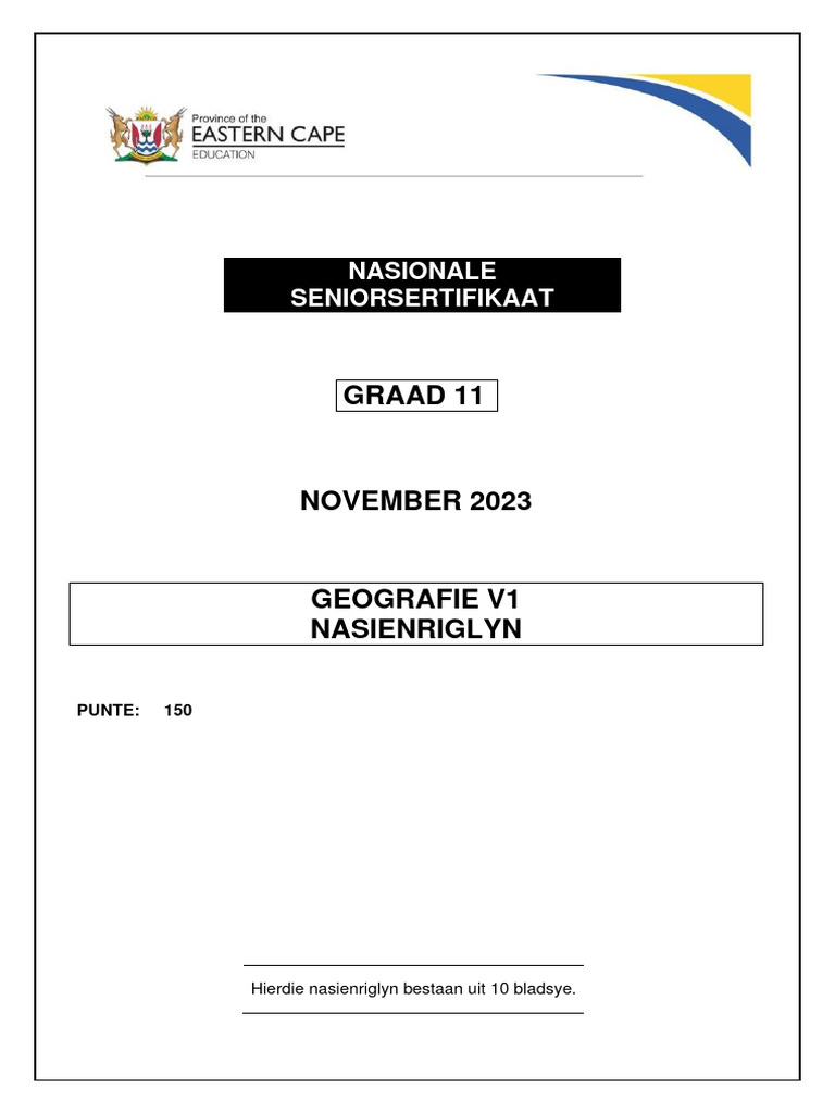 Geography p1 Memo Gr11 Nov 2023 - Afrikaans | PDF