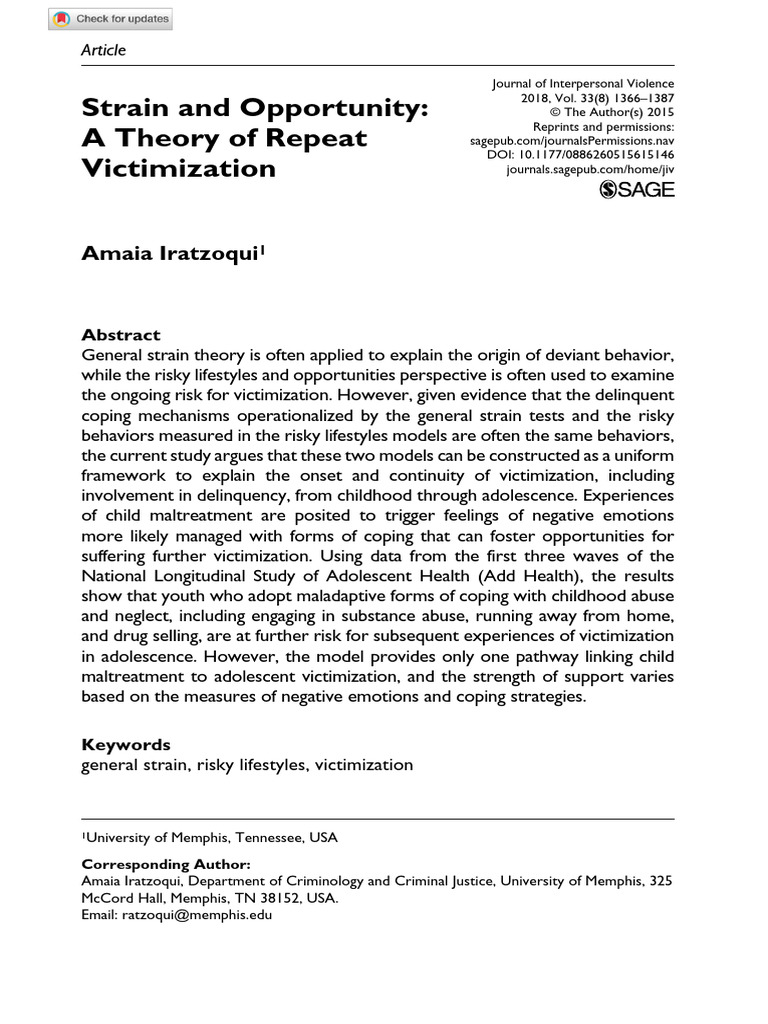 Strain and Opportunity A Theory of Repeat Victimization | PDF ...