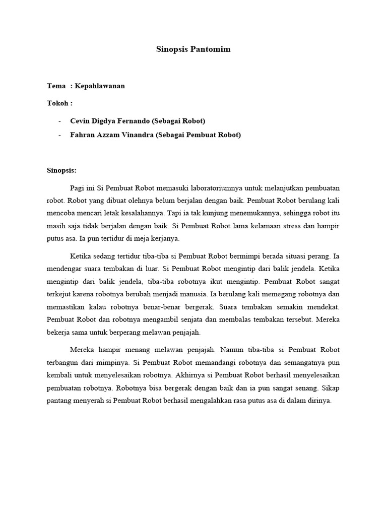 Sinopsis Pantomim Kepahlawanan 2023 | PDF