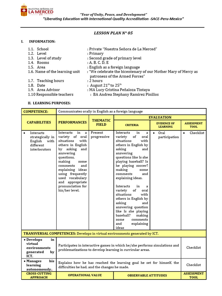 III Term - Lesson Plan 05 - Unit 05 - 2nd Grade - Ramirez | PDF ...