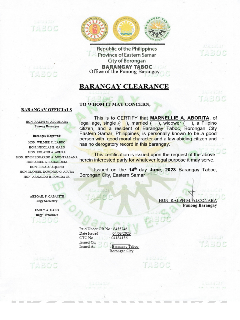 Barangay Clearance | PDF