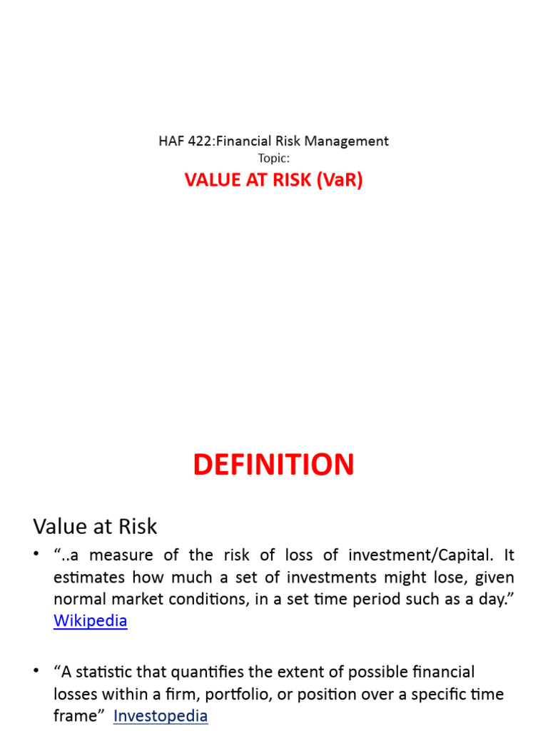 Value at Risk (VaR) Lec. 4 | PDF | Value At Risk | Risk