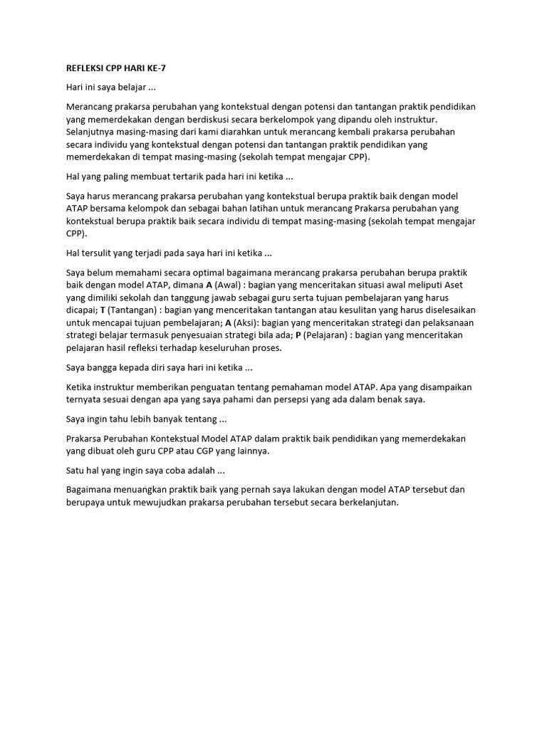 Refleksi CPP Hari Ke-7 | PDF | Seni | Pengembangan Diri