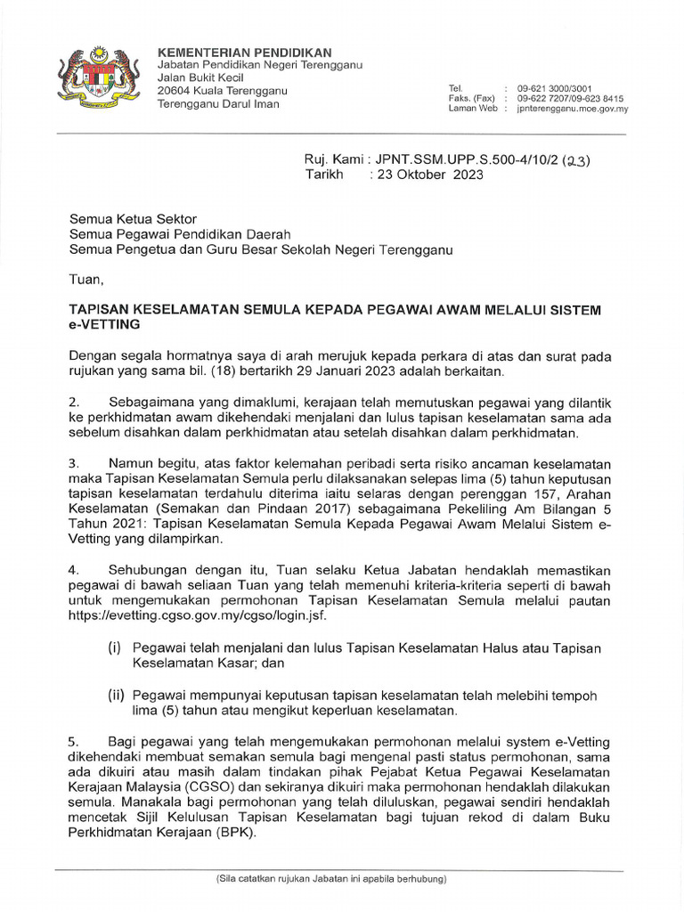 TAPISAN KESELAMATAN SEMULA KEPADA PEGAWAI AWAM MELALUI SISTEM e-VETTING ...