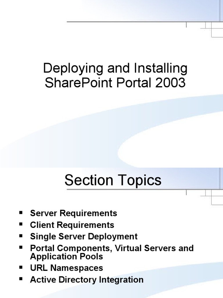 Deploying and Installing Sharepoint Portal 2003 | PDF | Share Point ...