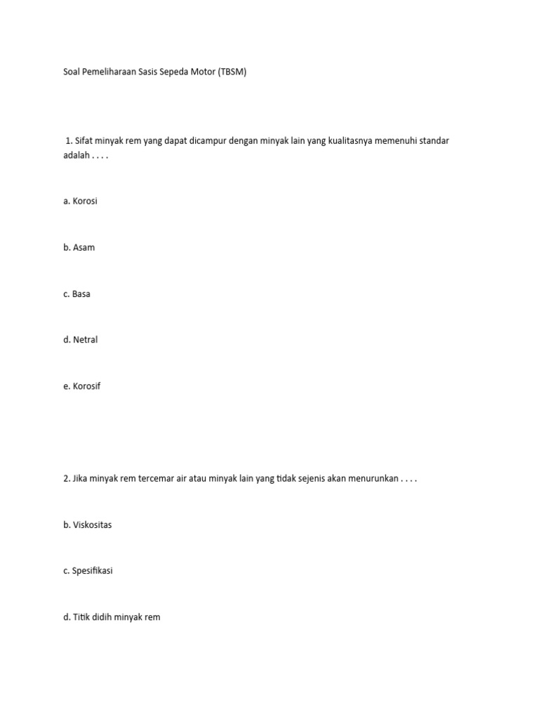 Soal Rem TBSM Matic | PDF