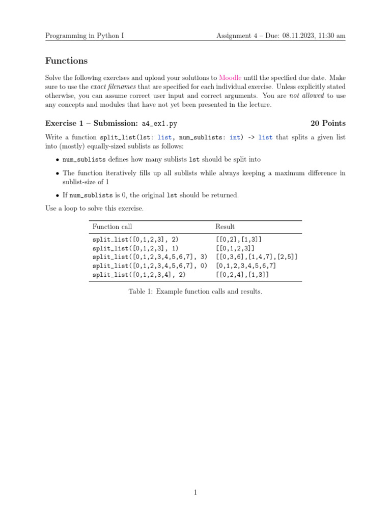 Functions: Exercise 1 - Submission: A4 - Ex1.py 20 Points | PDF | Parameter (Computer ...