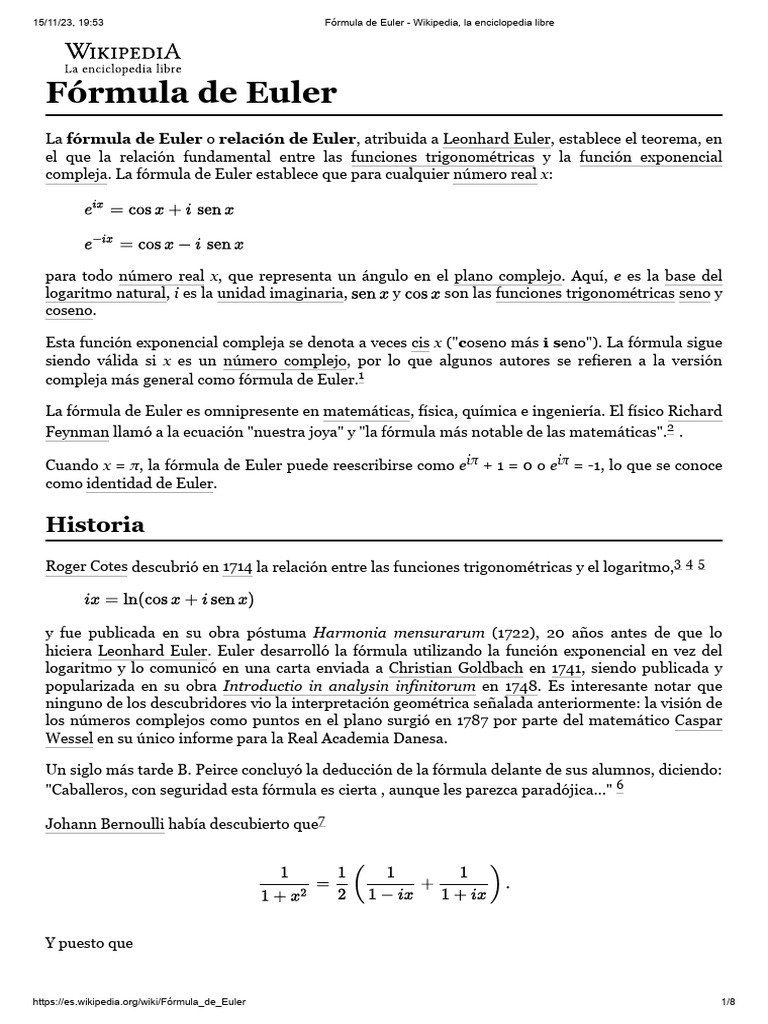 Fórmula de Euler | PDF | Número complejo | Aritmética