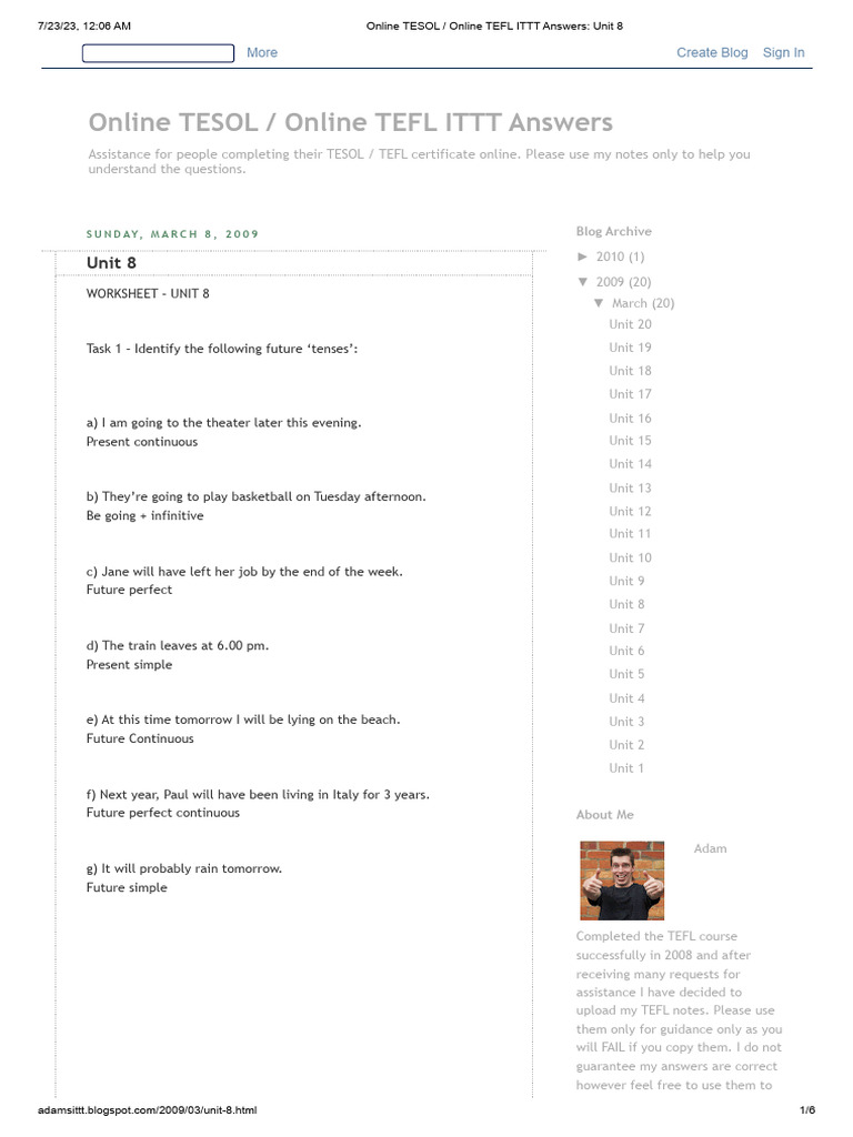 Online TESOL - Online TEFL ITTT Answers - Unit 8 | PDF | Verb | Linguistics