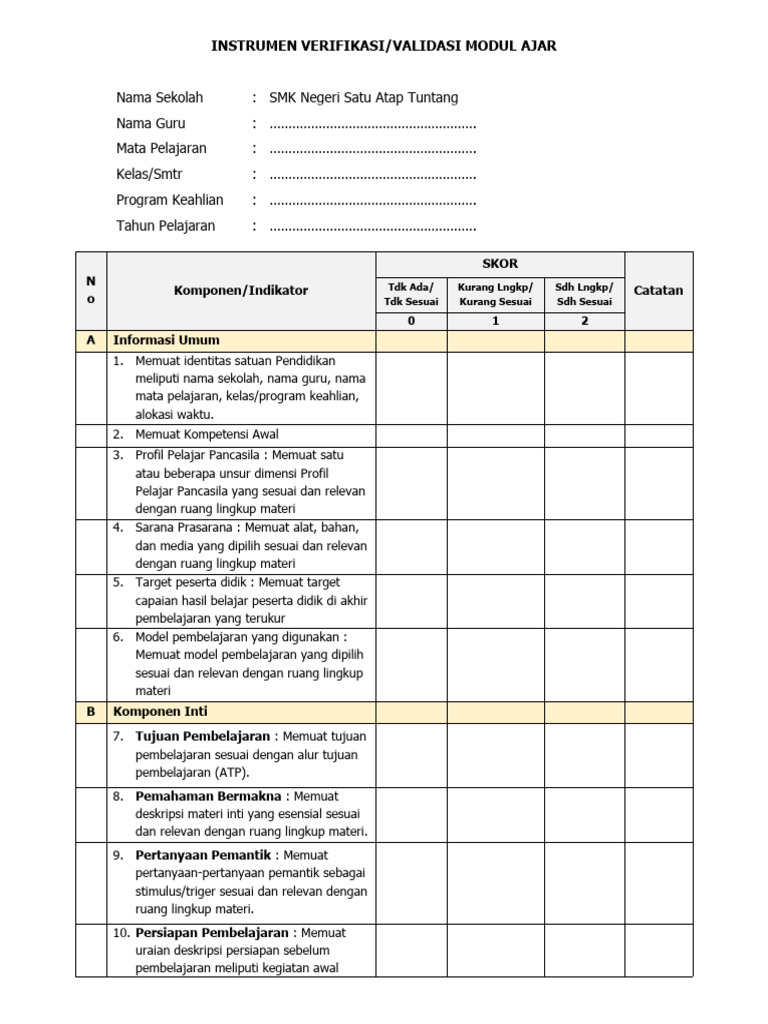 INSTRUMEN VERIFIKASI MODUL AJAR | PDF