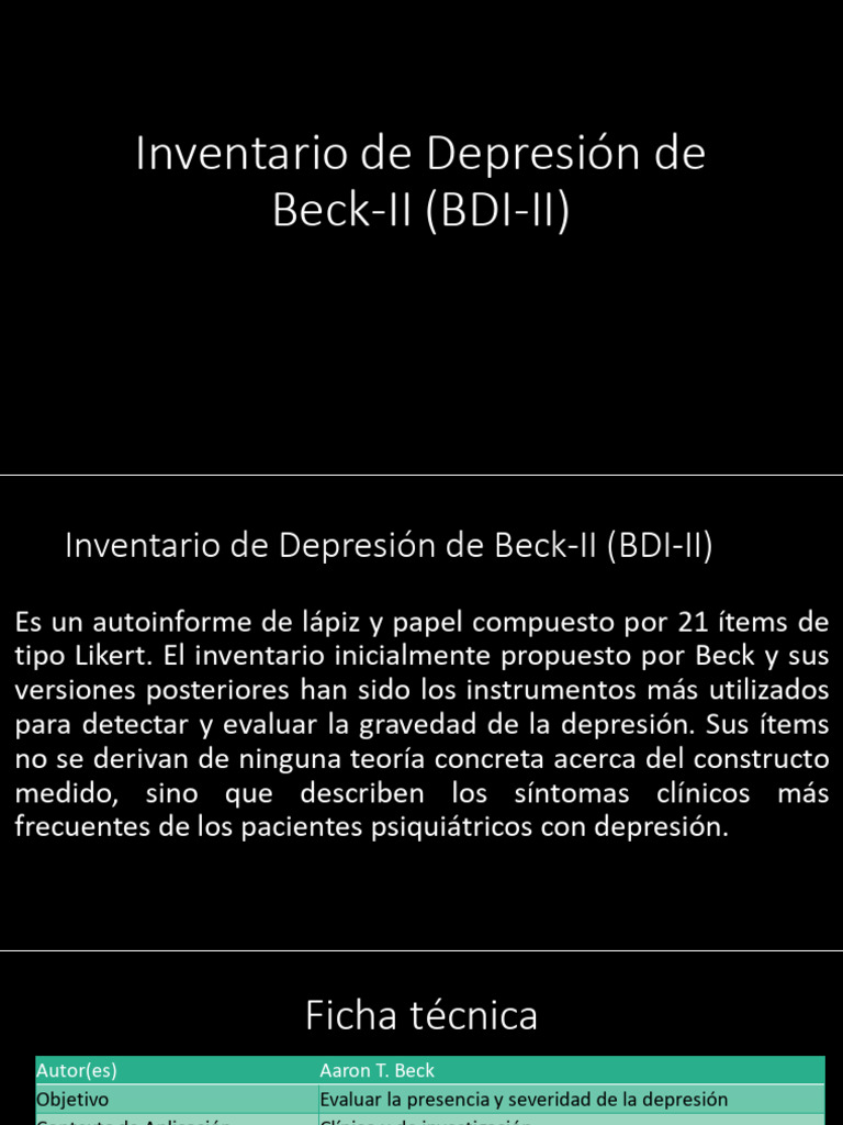 Inventario de Depresión de Beck-II (BDI-II) | PDF | Trastorno depresivo ...