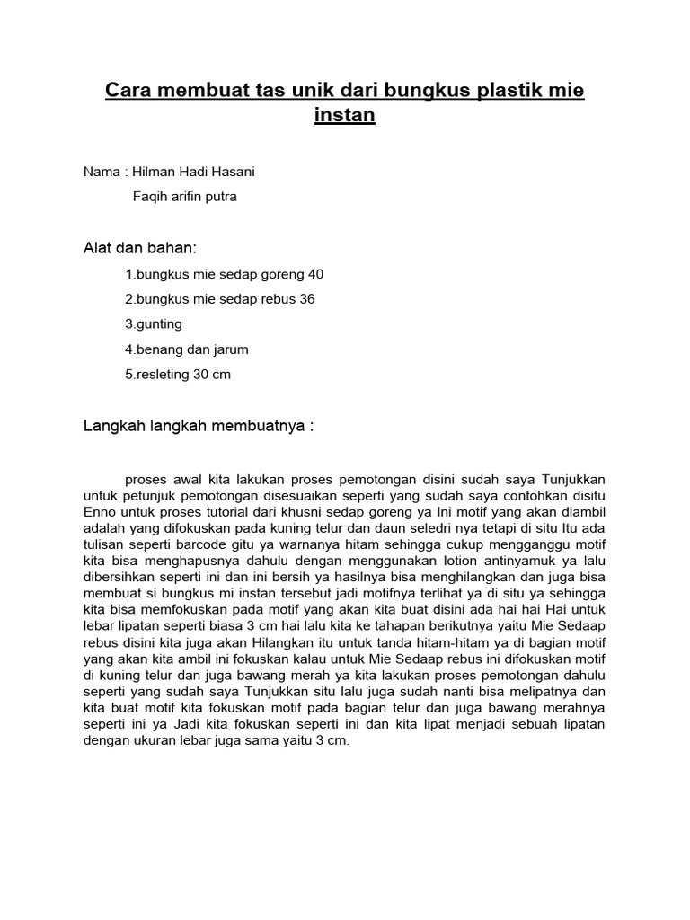 Cara Membuat Tas Unik Dari Bungkus Plastik Mie Instan Pdf