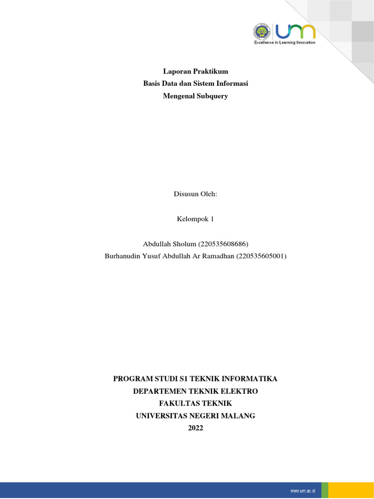 Laporan Praktikum Basis Data Dan Sistem Informasi Mengenal Subquery | PDF