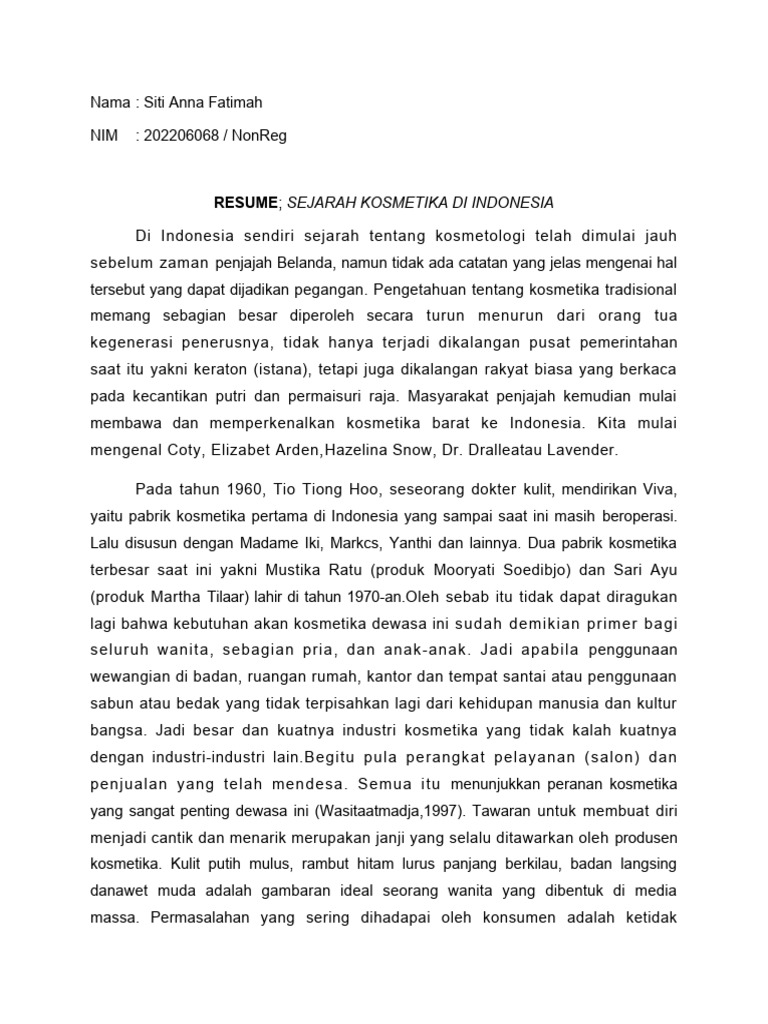 Anna Resume Sejarah Kosmetika | PDF
