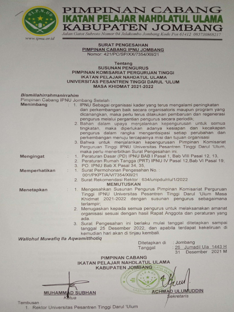 SP PKPT Ipnu Unipdu | PDF