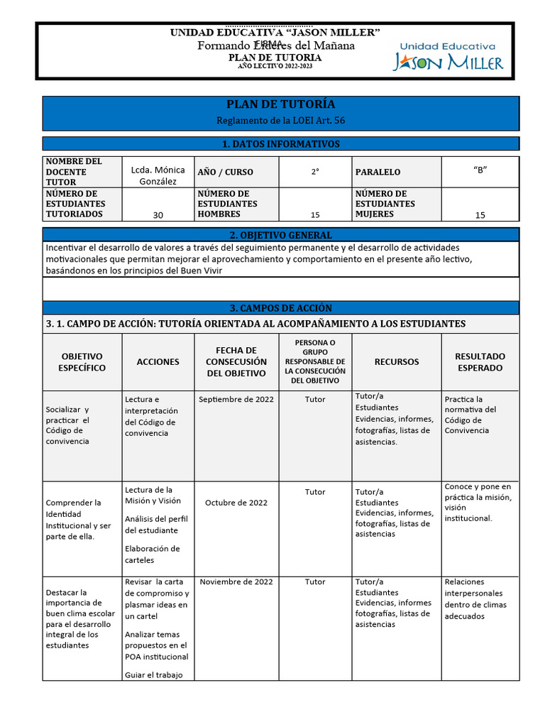 Informe de Trabajo de Tutoría 2022-2023 | PDF
