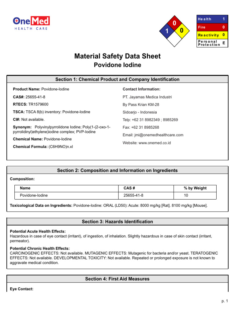 MSDS-Pov-Iodine 231113 091238 | PDF | Toxicity | Personal Protective ...