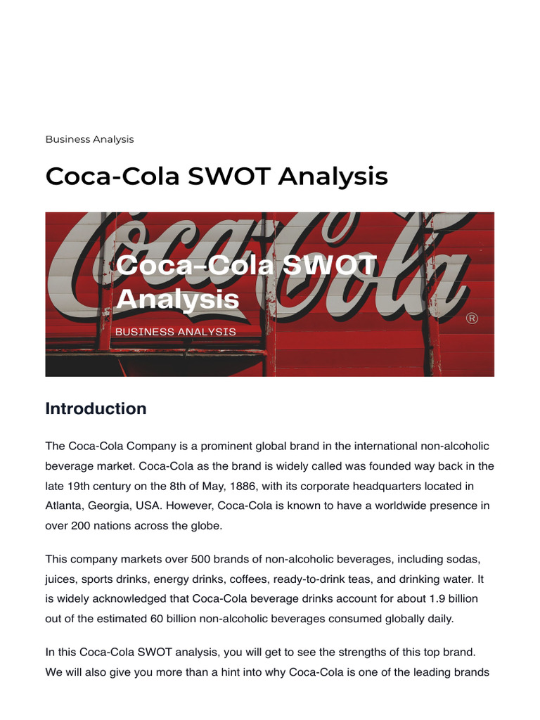 Coca-Cola SWOT Analysis Overview | PDF | The Coca Cola Company | Coca Cola
