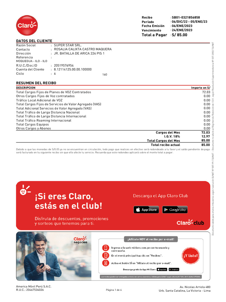 Resumen de Facturación Claro | PDF | Teléfonos móviles | Internet
